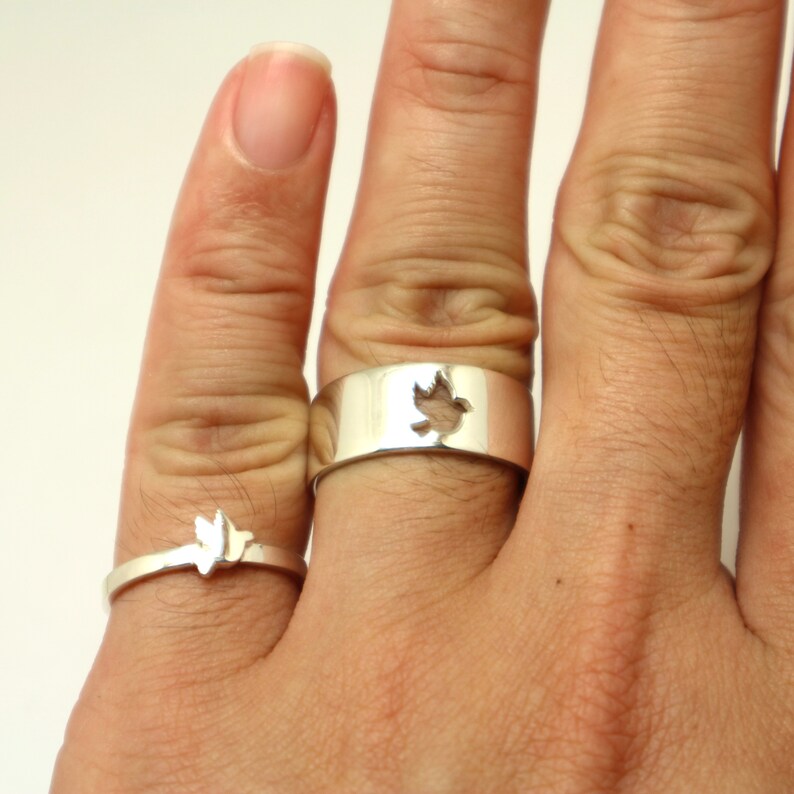 Silver Dove Promise Ring for Couples Bird Jewelry Unique - Etsy