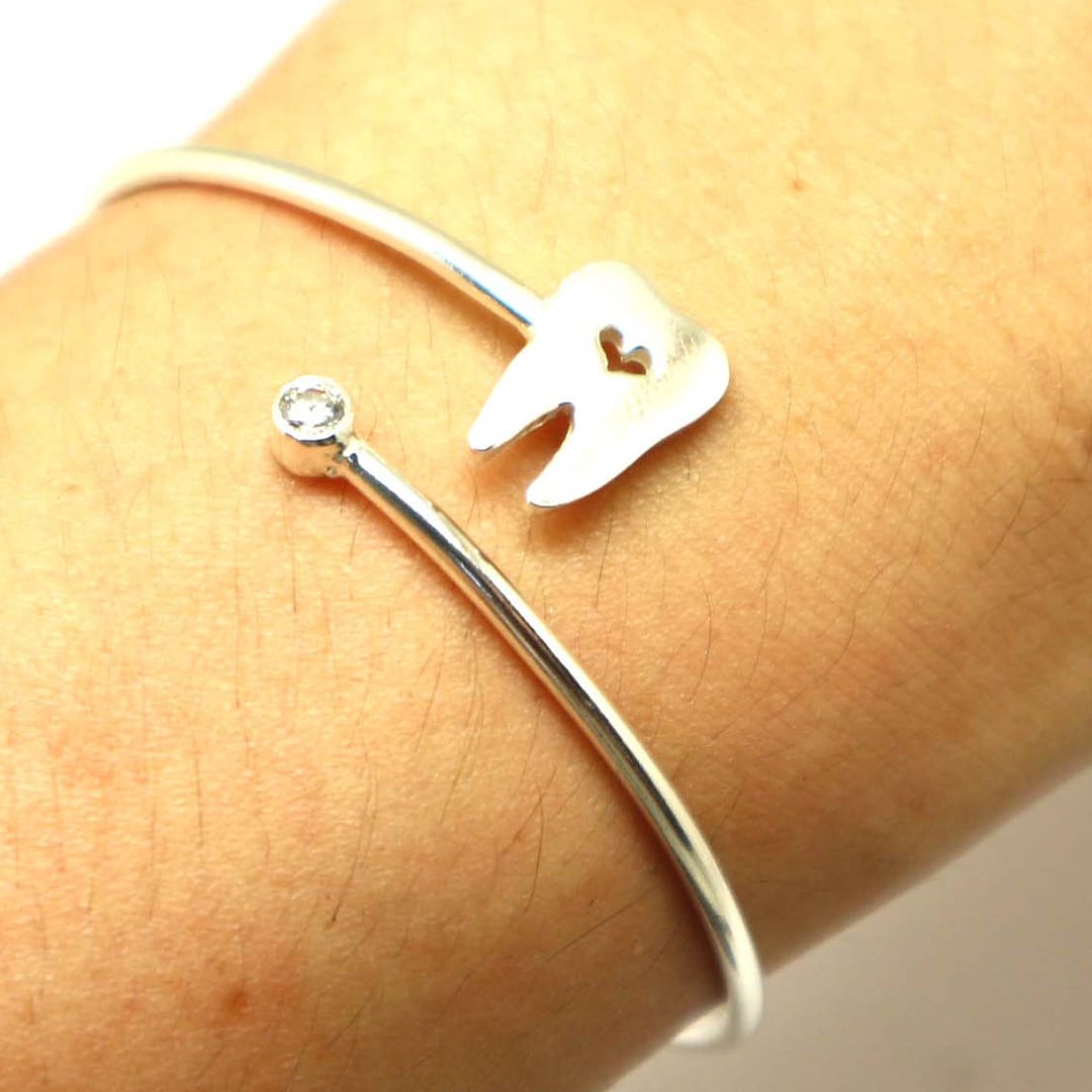 Silver Tooth Bracelet Bangle - Teeth Jewelry, Dentist Jewelry Gift for ...