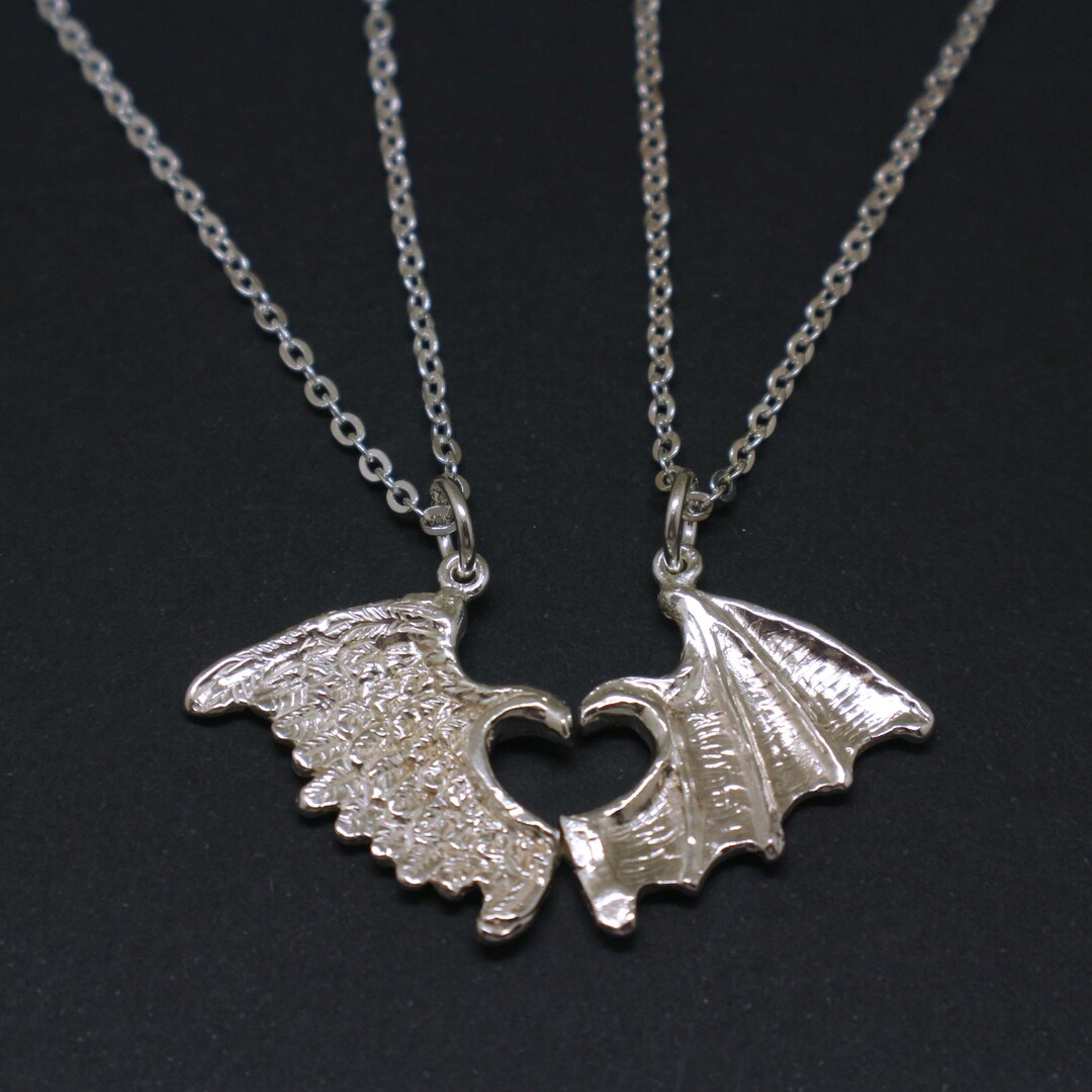 Silver Angel and Devil Wing Matching Necklace - Reltro Jewelry, Unique ...