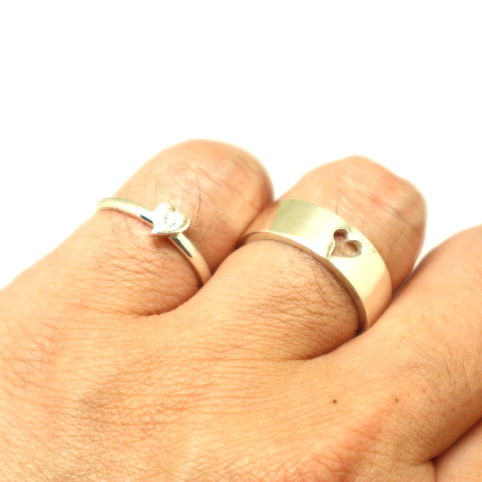 Silver Heart Promise Ring With Birthstone His and Her - Etsy