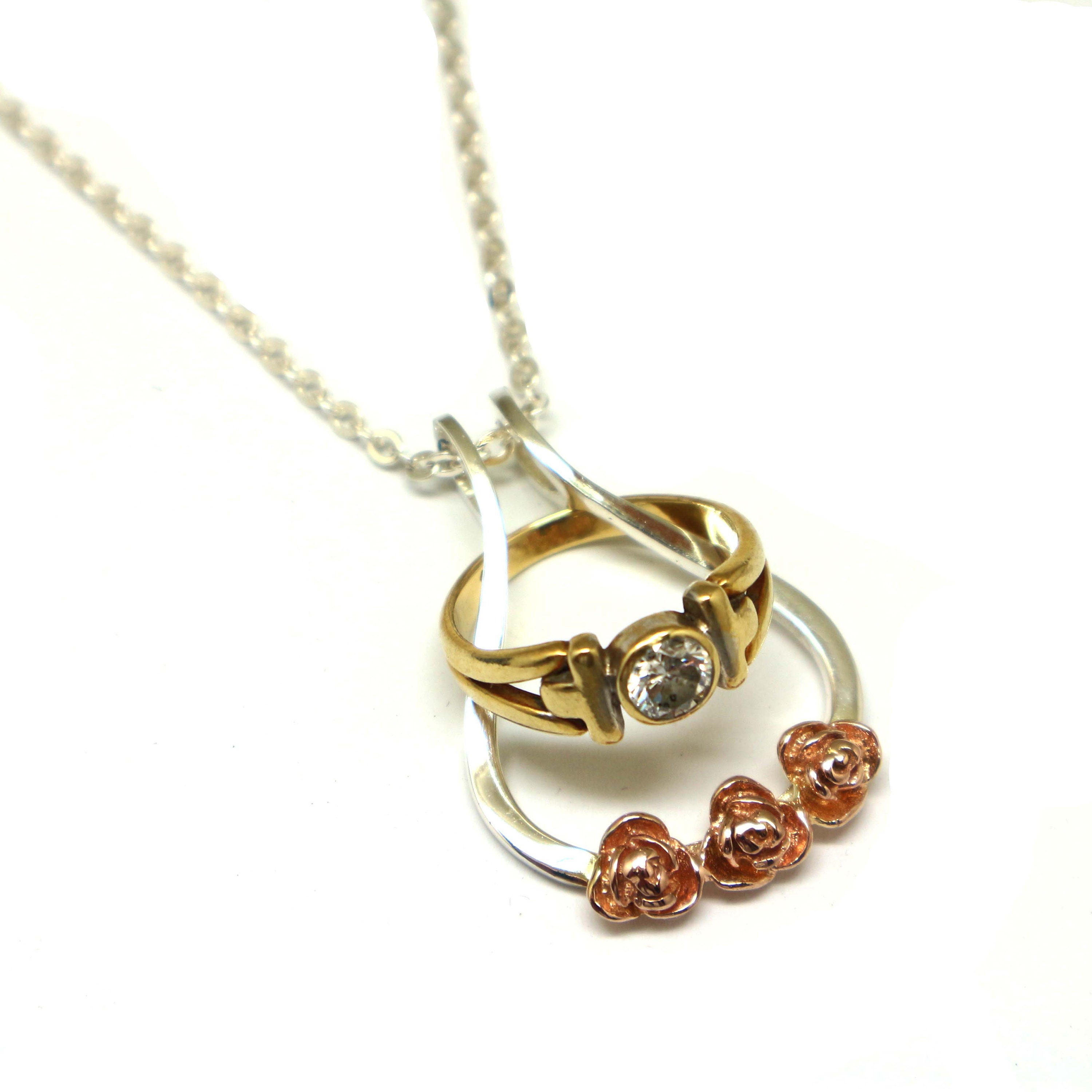 Silver Rose Birth Flower Ring Holder Necklace - Nature Wedding and ...
