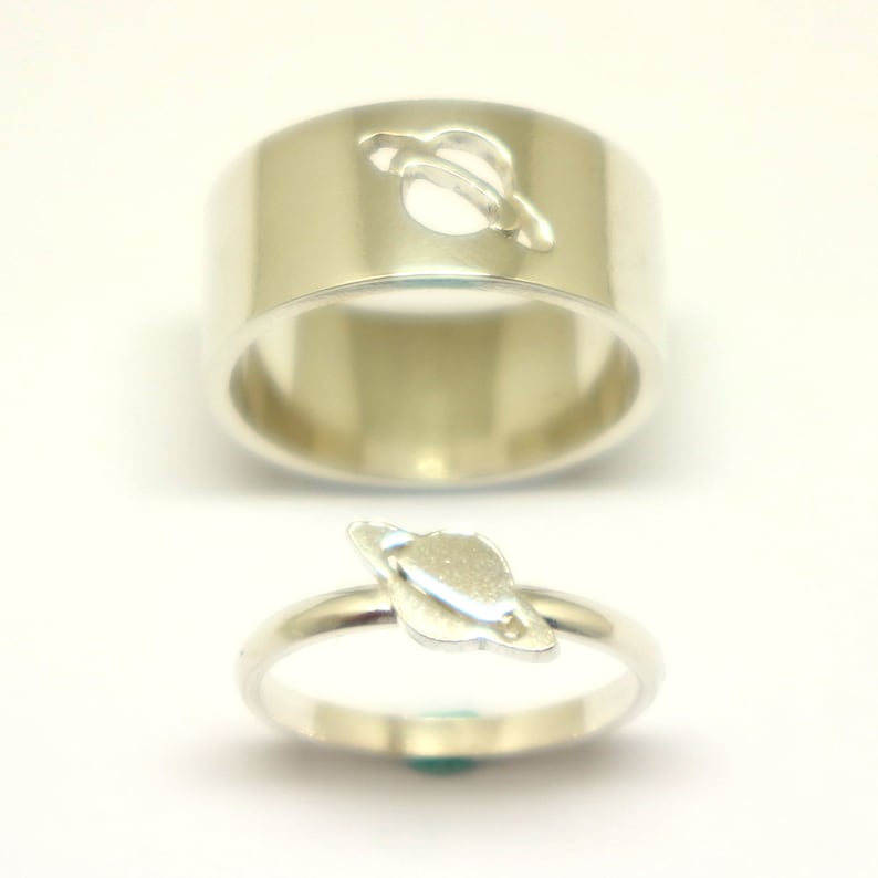 Silver Planet Saturn Promise Ring for Couples - Planet Saturn Jewelry ...
