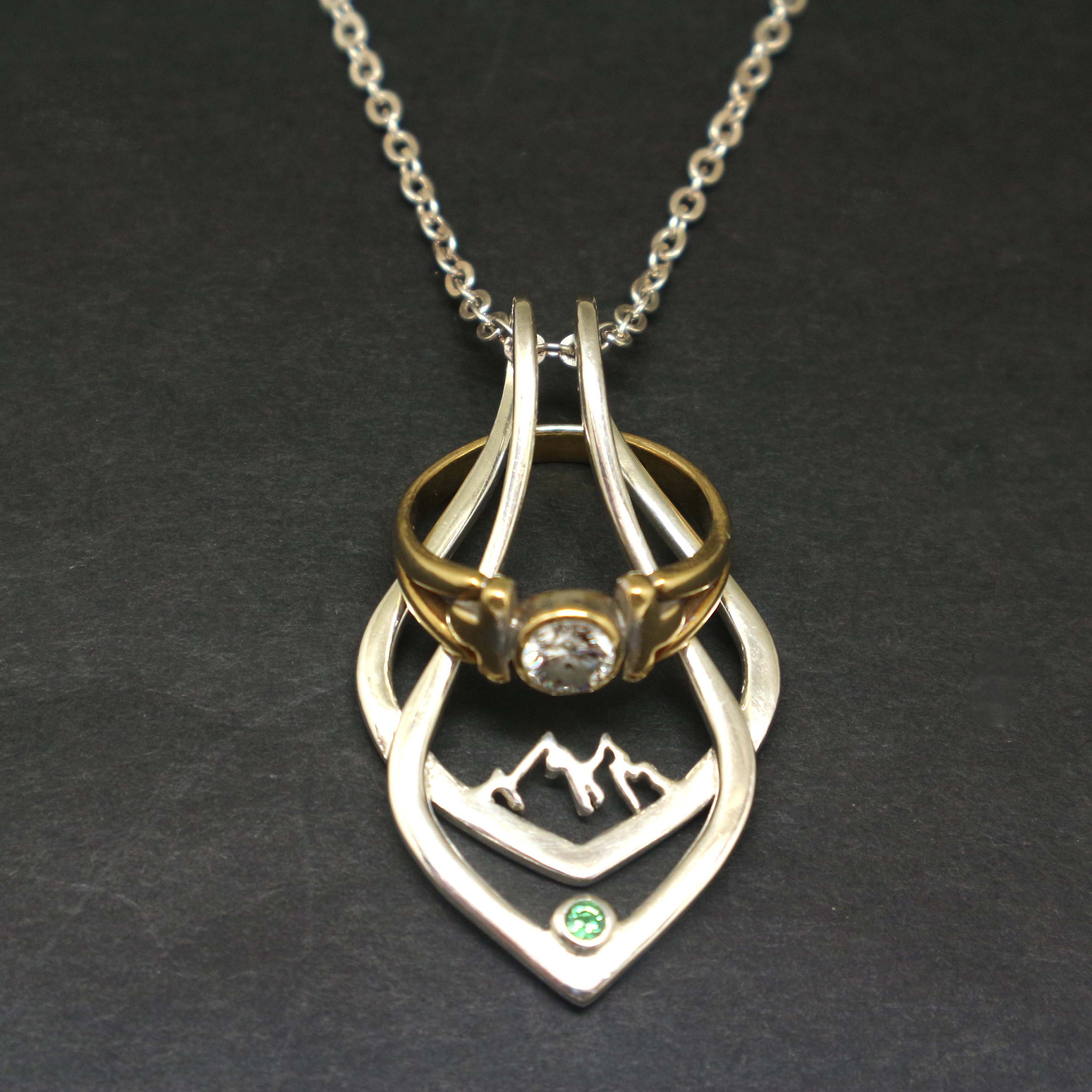 Silver Double Ring Holder Necklace - Mountain Range Ring Keeper ...