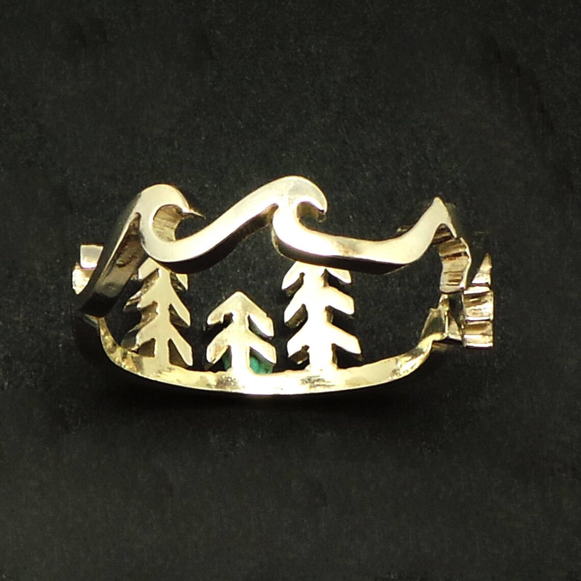 Silver Mountain Pine Tree Wave Ring Travel Ring Traveler - Etsy