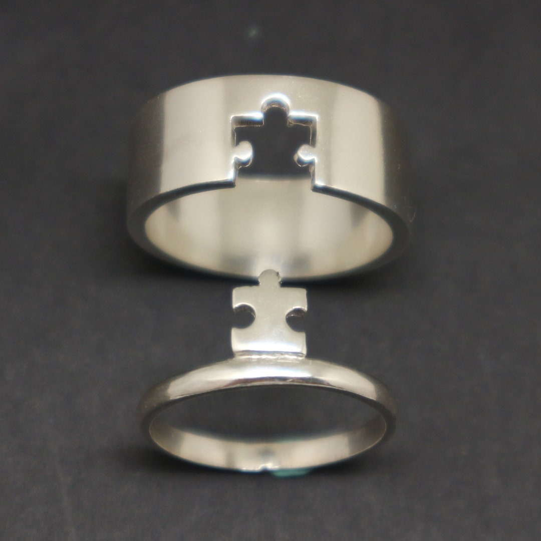 Mini Celebration Ring for New Couple - Silver Puzzle Promise Rings Set ...