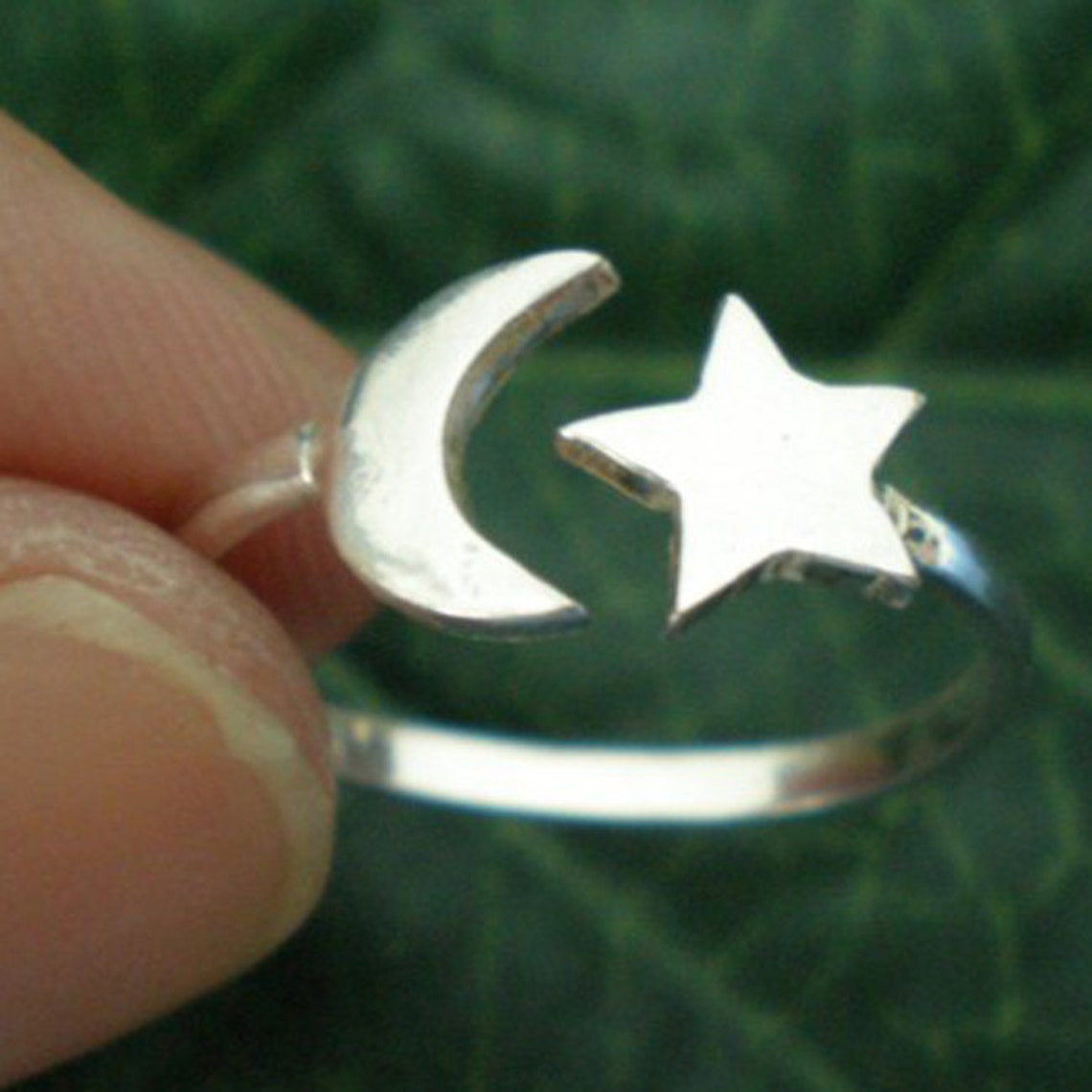 Silver Moon and Star Ring - Jewelry, Celestial Ring, Statement and Minimalist Ring, Wrap Around ...