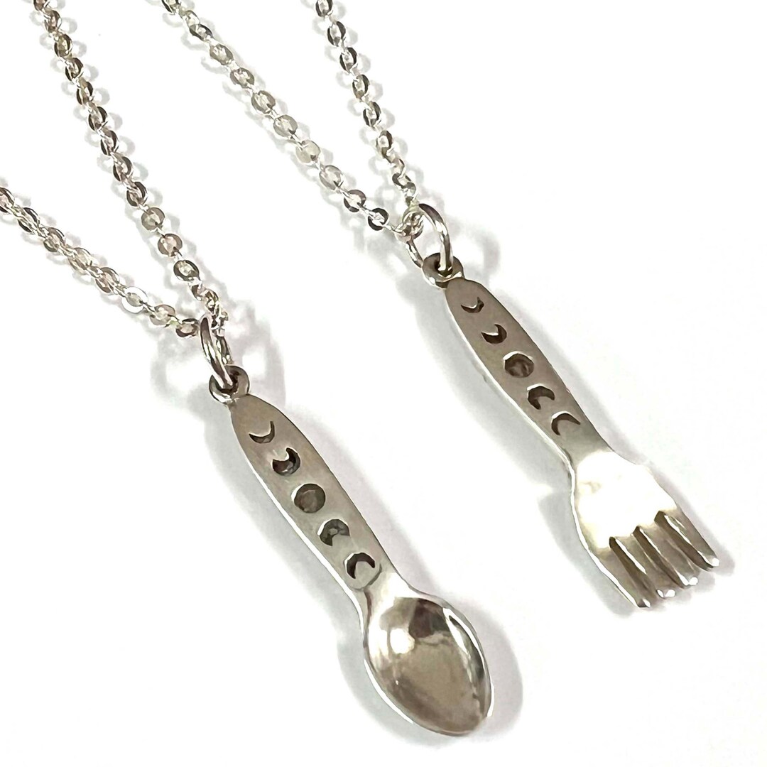 Silver Spoon and Fork Couple Necklaces - Anniversary or Birthday Gifts ...