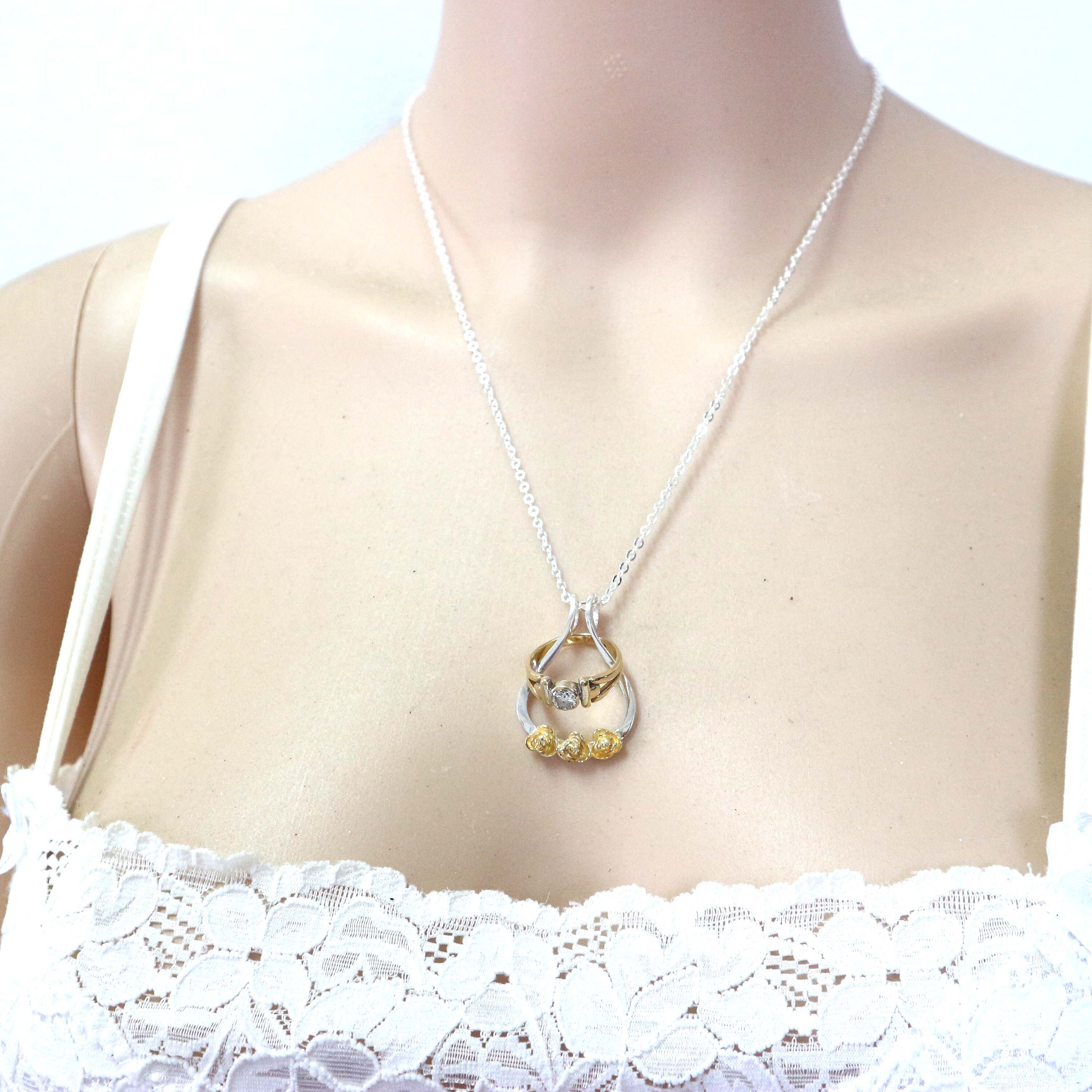 Silver Rose Birth Flower Ring Holder Necklace - Nature Wedding and ...