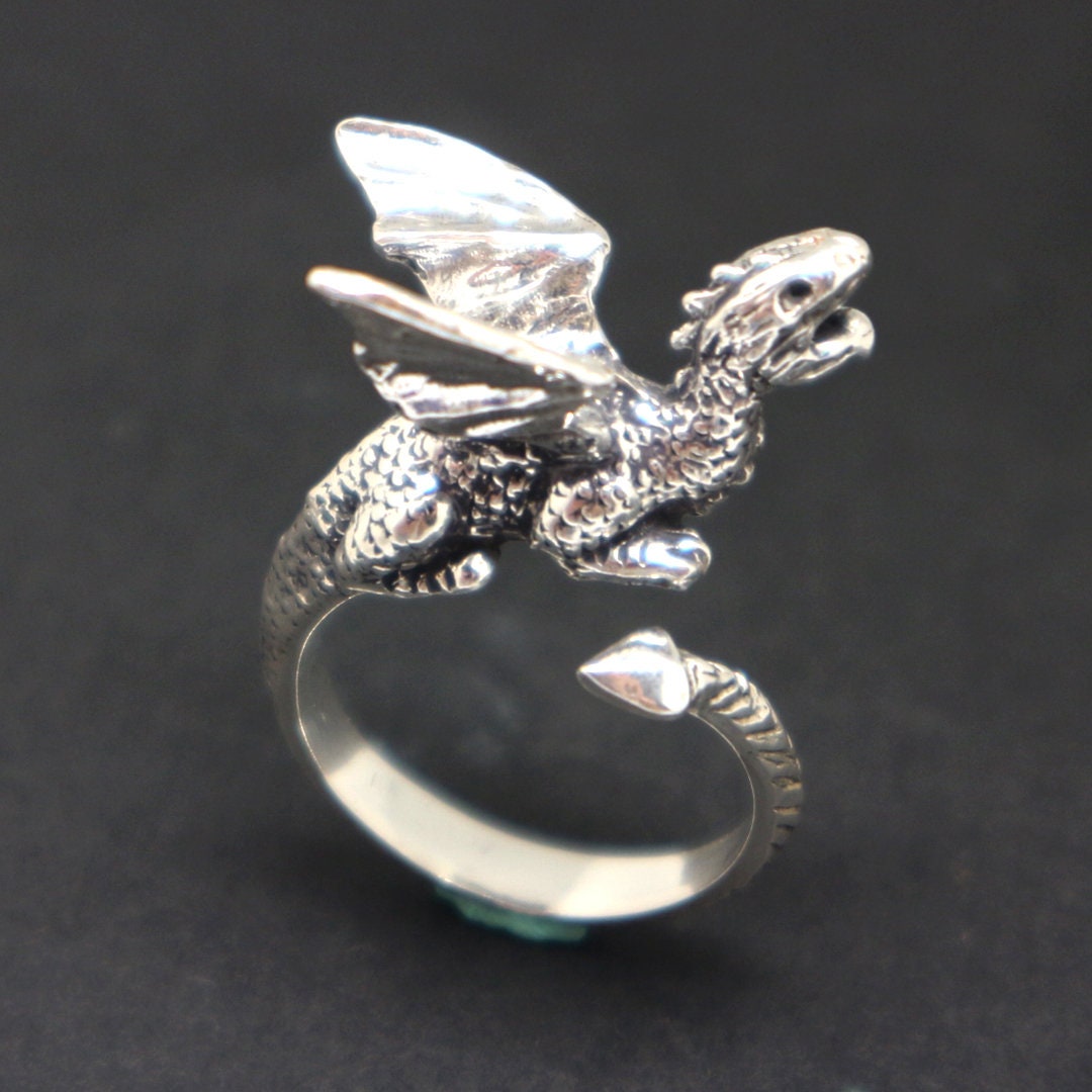 Silver Dragon Ring - Dragon Jewelry, Dragon Gift, Fantasy Jewelry ...