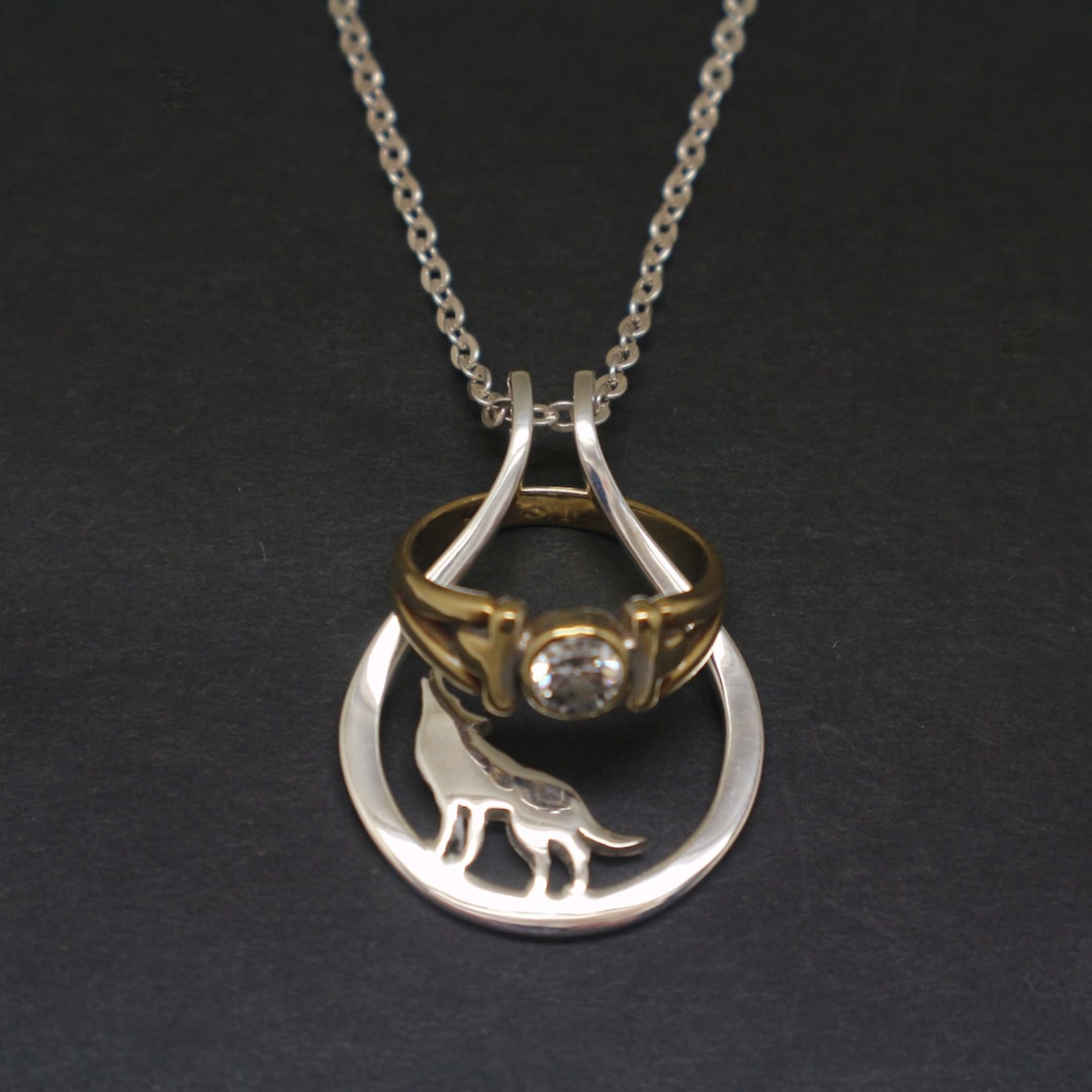 Silver Wolf Ring Holder Necklace - Wedding and Engagement Ring Keeper ...