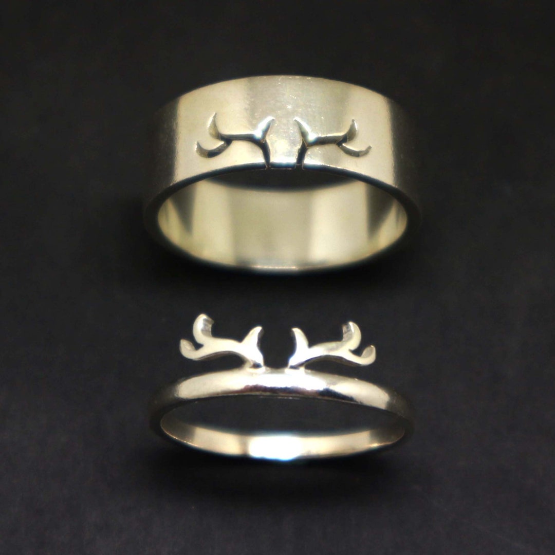 Silver Deer Antlers Promise Ring for Couple - Deer Antler Jewelry, His ...