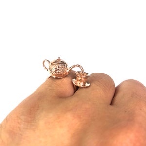 Rose Gold Teapot and Cup Ring - Unisex Teapot Fashion Gifts for Tea ...