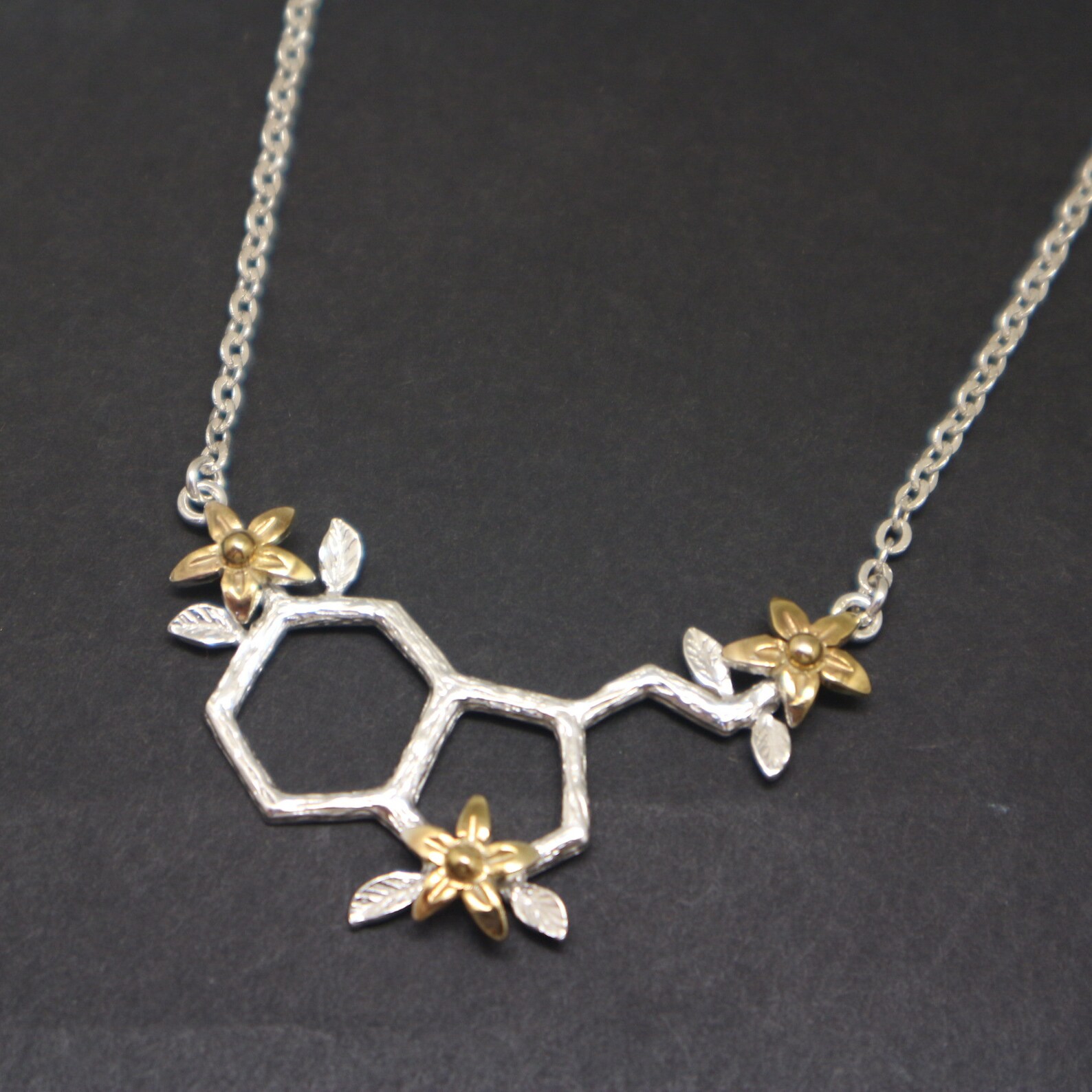 Serotonin Molecule Necklace With Branch, Leaf and Flower - Boho, Nature ...