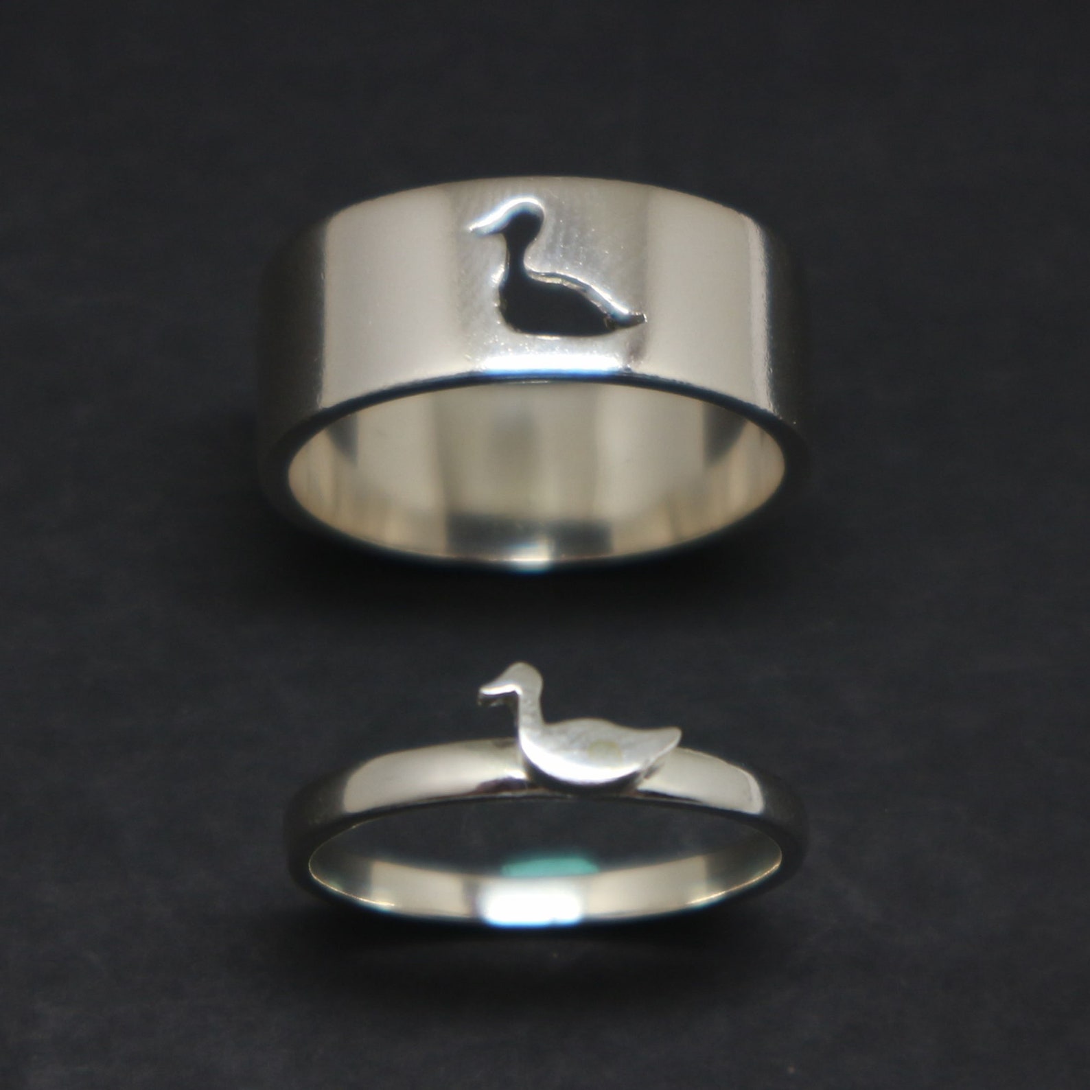 Silver Duck Promise Ring Set : Personalized Custom Name Engagement ...
