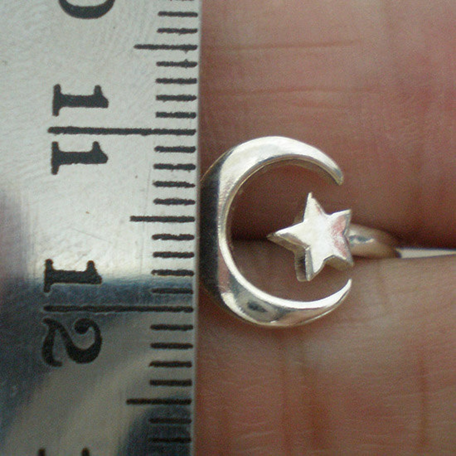 Half Moon and Star Ring in Sterling Silver Cosmic Ring - Etsy