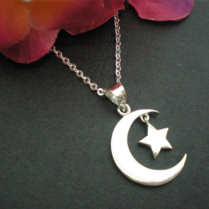 Moon and Star Necklace - Etsy