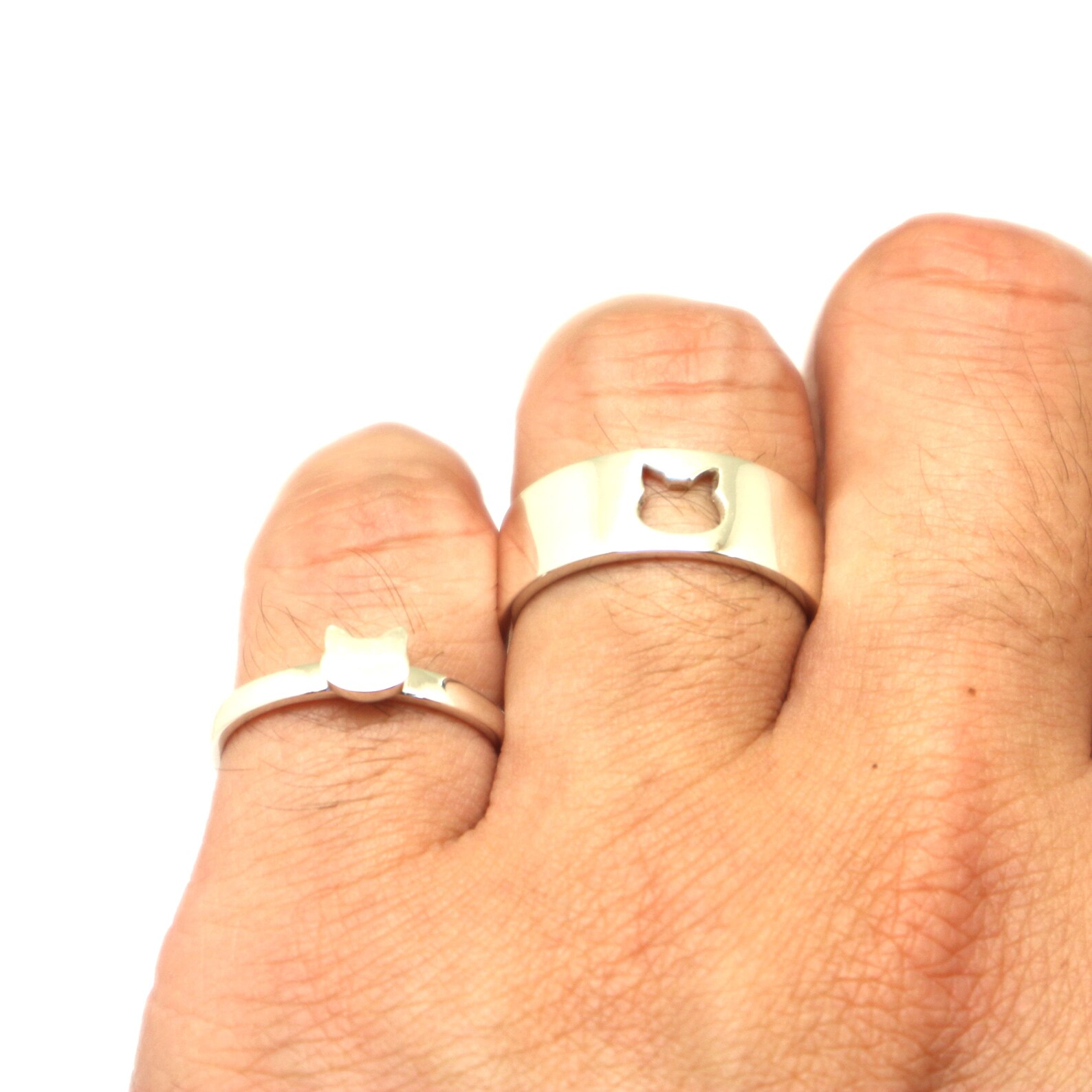 Silver Cat Promise Ring for Couple Set Cat Jewelry Cat | Etsy