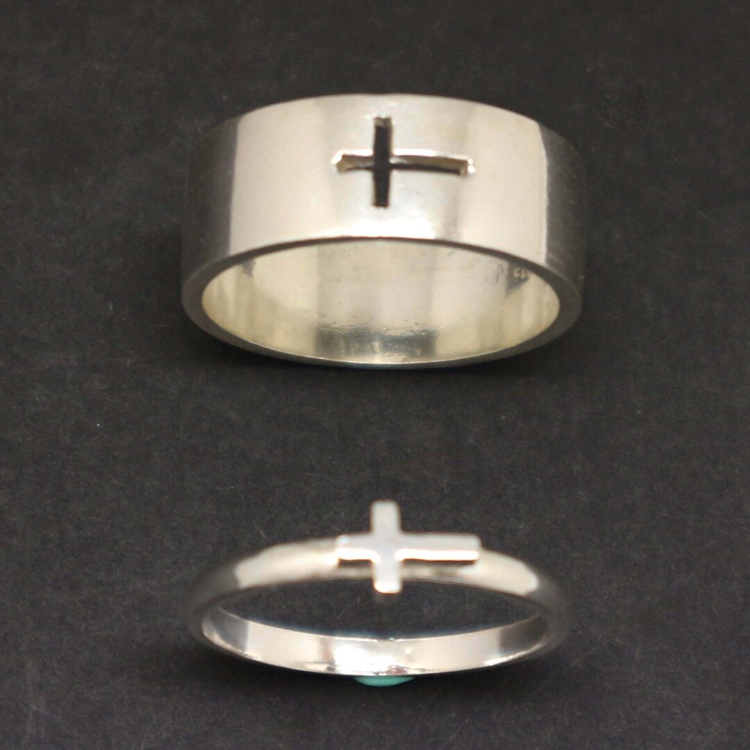 Silver Sideway Cross Couple Ring for Men and Women - Cross Promise Ring, Alternative Matching ...