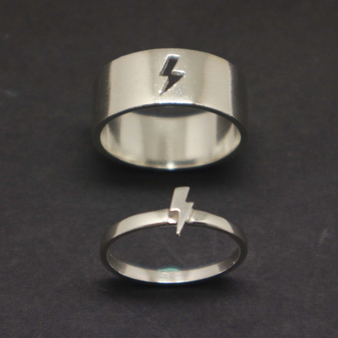Lightning Bolt Couple Promise Ring Set - Lightning Bolt Jewelry, His ...