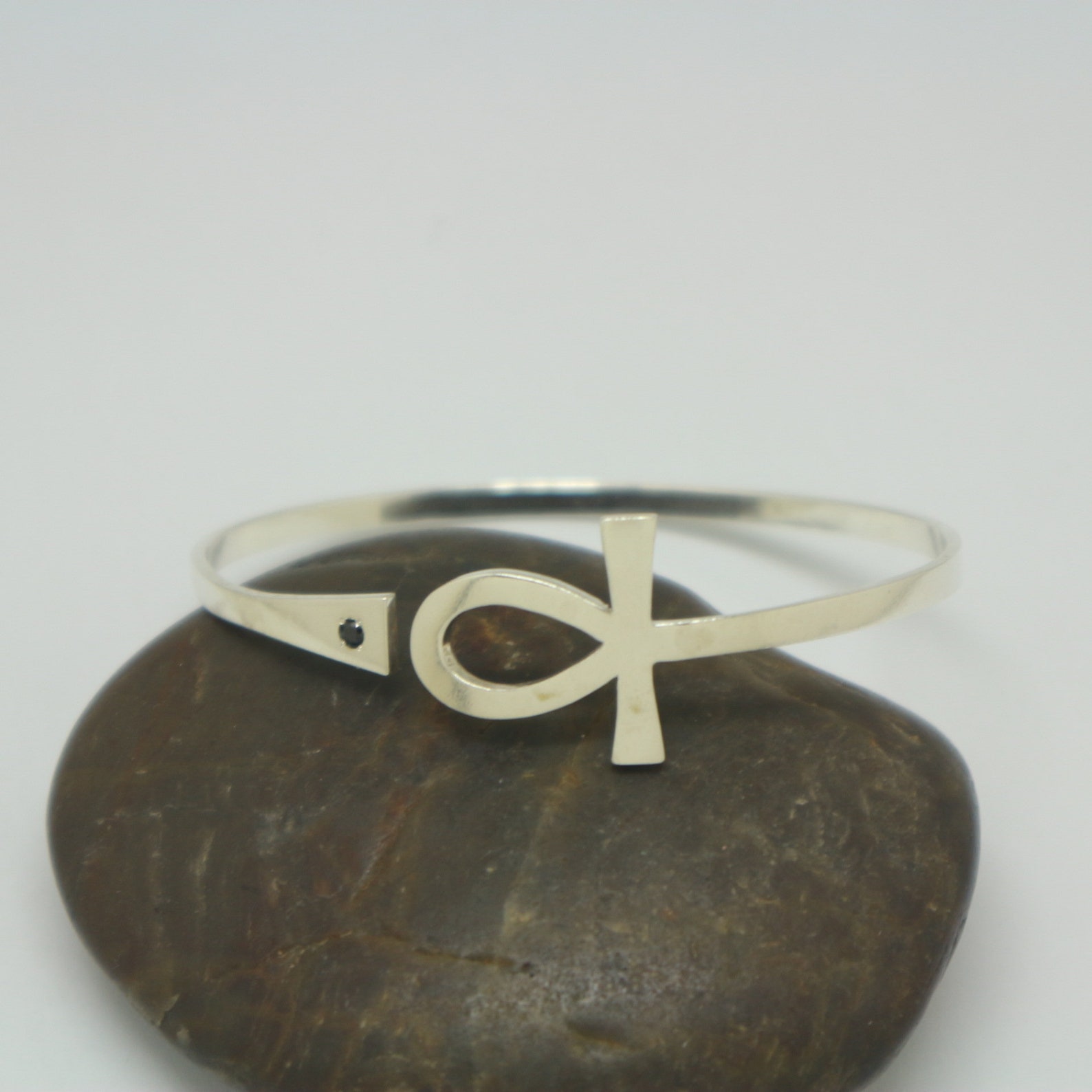 Egyptian Ankh Bracelet Bangle With Black Stone - Ankh Jewelry, Gift for ...
