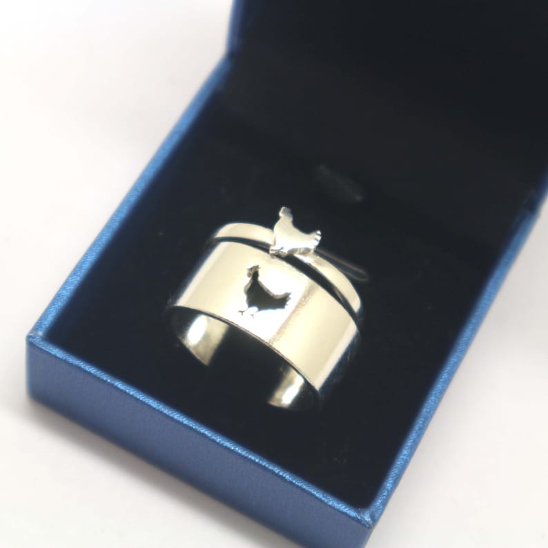 Chicken Promise Ring for Couple - Chicken Jewelry, His and Her Matching ...