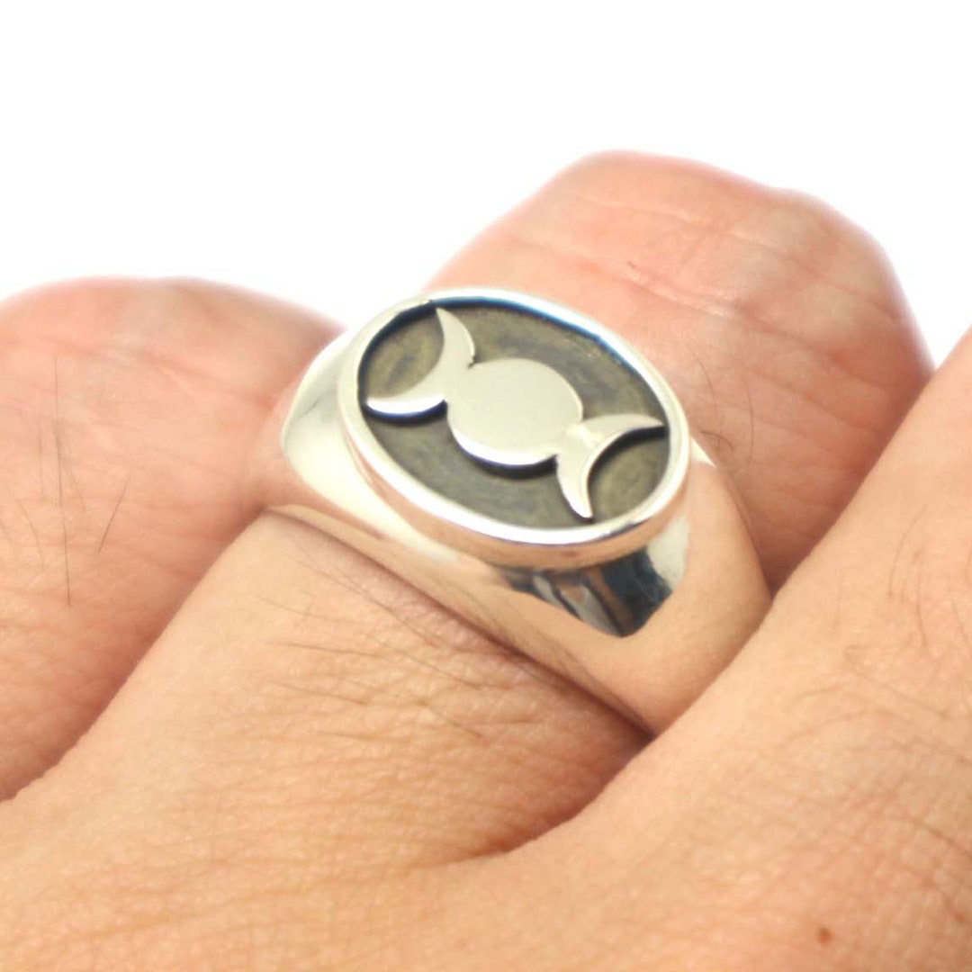 Silver Triple Goddess Signet Ring - Pagan Jewelry, Crescent Moon ...