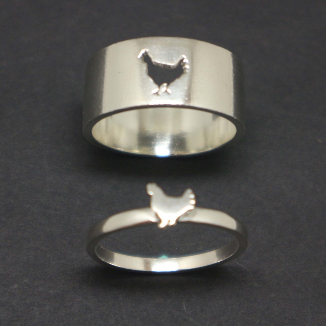 Chicken Promise Ring for Couple - Chicken Jewelry, His and Her Matching ...