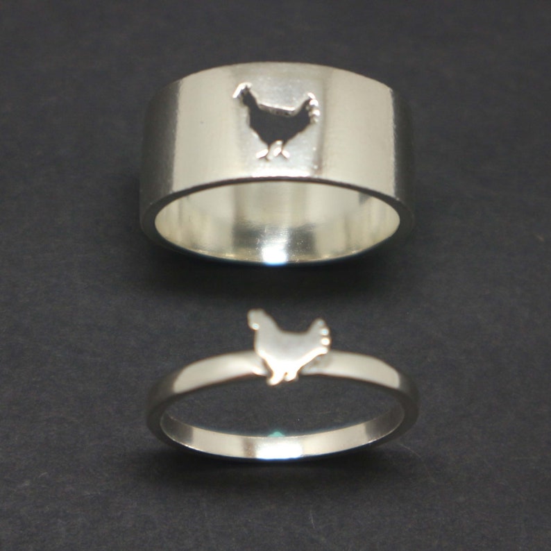 Chicken Promise Ring for Couple - Chicken Jewelry, His and Her Matching ...