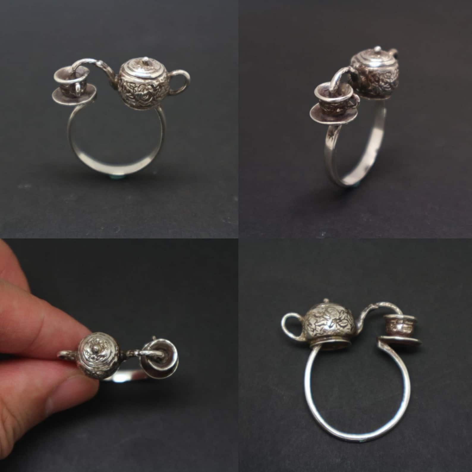 Silver Miniature Boho Teapot Ring - Unisex Bohemian Kettle Teapot ...