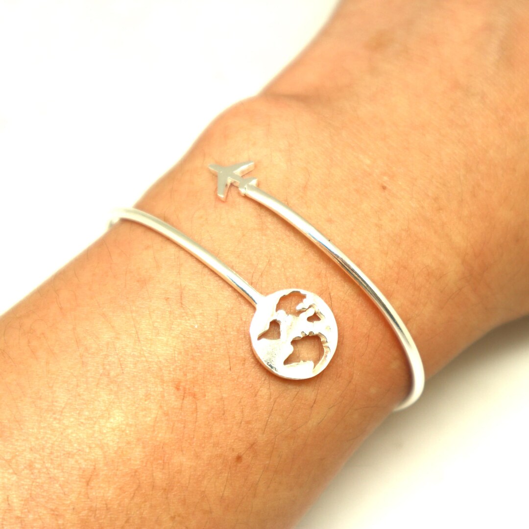 Silver Travel Map Plane Bracelet Bangle - Travel Jewelry,gift for Travelers,airplane Plane ...