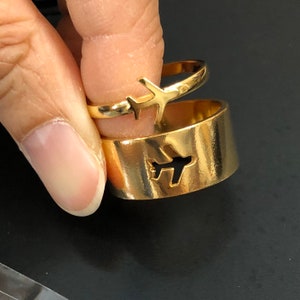 Silver Airplane Promise Ring for Couple - His and Hers Ring for Woman ...