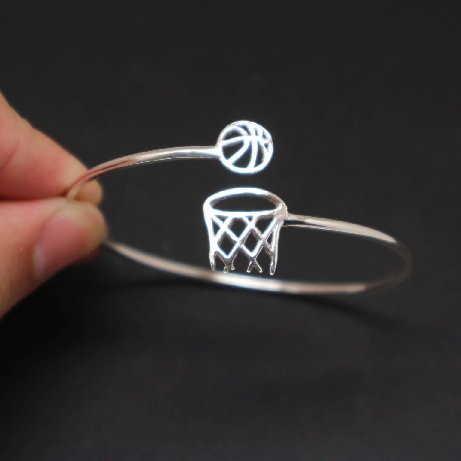 Silver Basketball Rim and Net Bracelet Bangle Basketball - Etsy Israel
