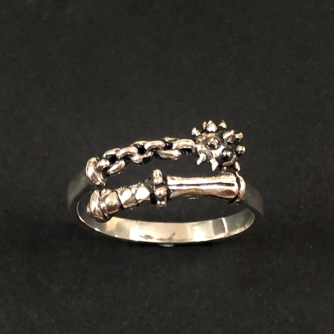 Silver Weapon Flail Ring - Medieval Jewelry Gift for Unisex, Boyfriend ...