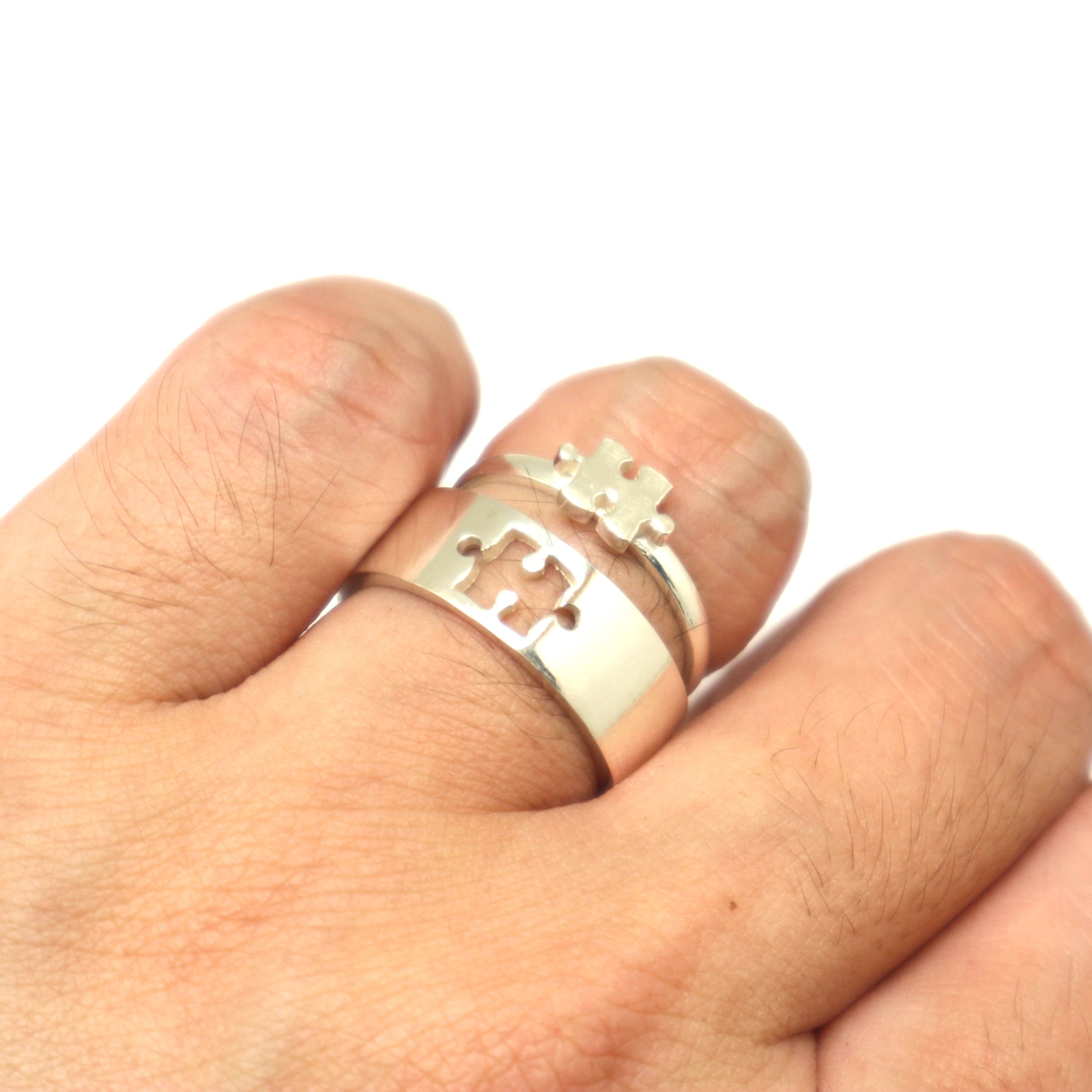 Silver Puzzle Promise Ring for Couple Jigsaw Jewelry His | Etsy