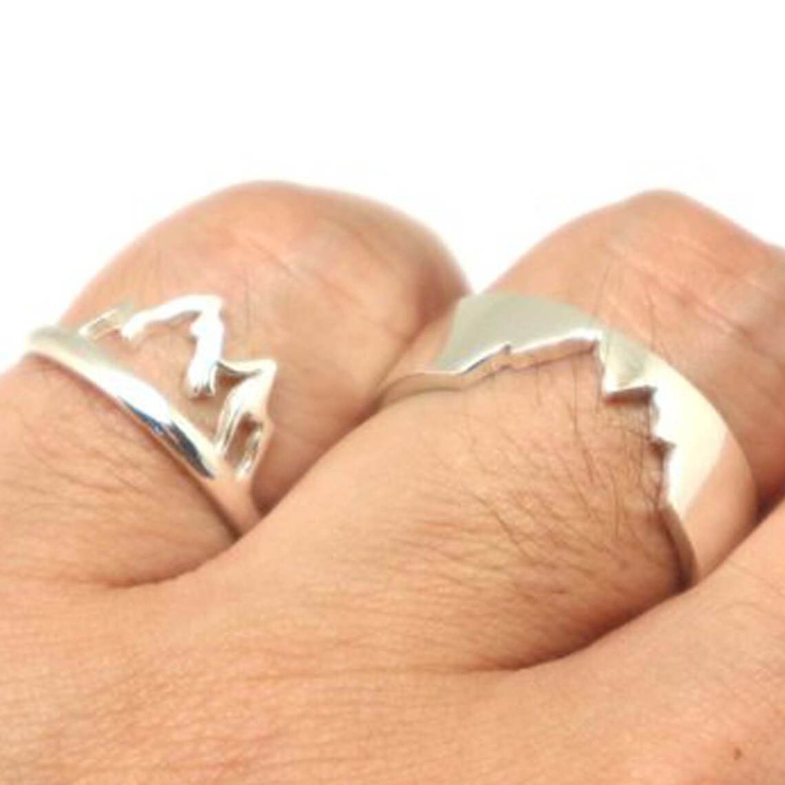 Sterling Silver Mountain Ring Set for 2 Mountain Jewelry | Etsy