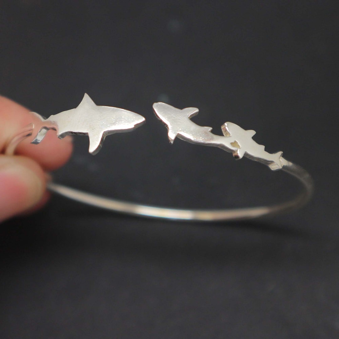 Silver Shark and Baby Bracelet Bangle - Shark Jewelry, Gift for Mothers ...
