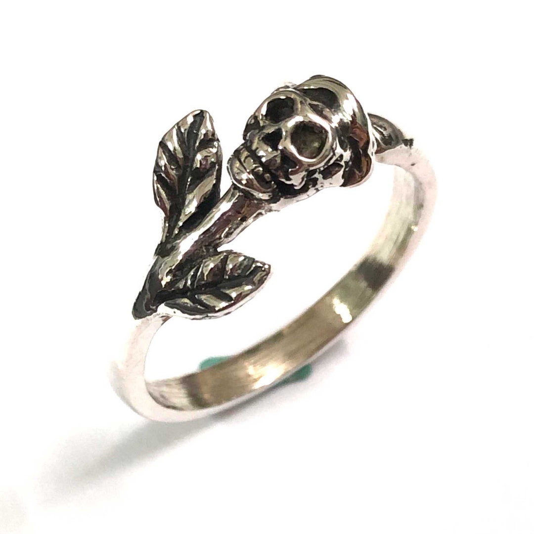 Silver Skull Rose Ring - Skeleton Flower Jewelry for Punk, Goth, Gothic ...