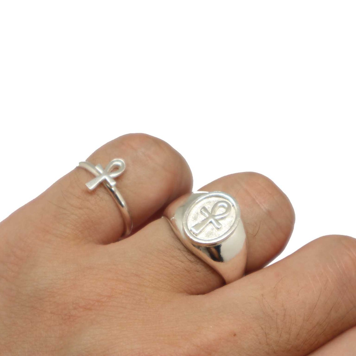 Silver Ankh Signet Ring for Men & Ankh Stacking Ring Set for - Etsy