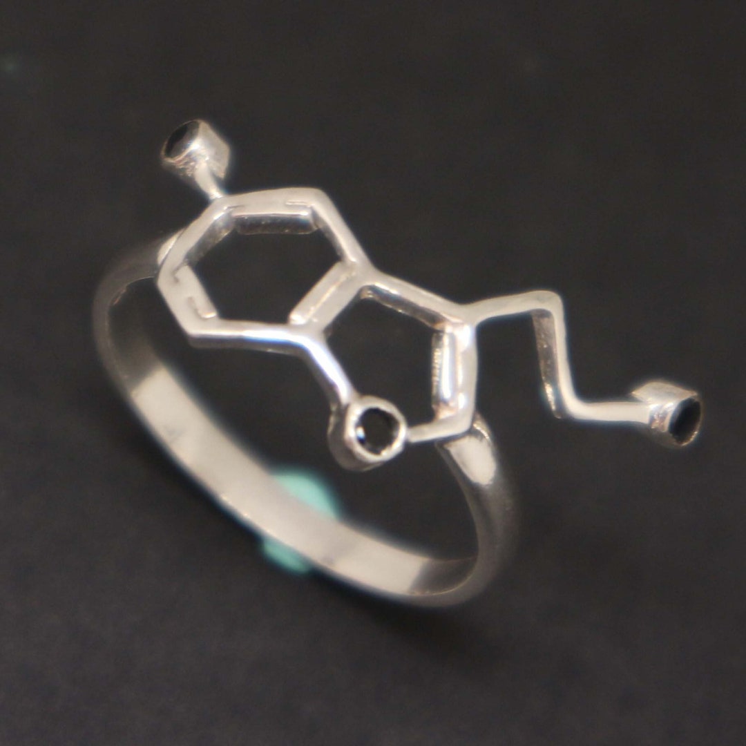 Science Serotonin Molecule Ring - Black Birthstone - Happiness Science ...