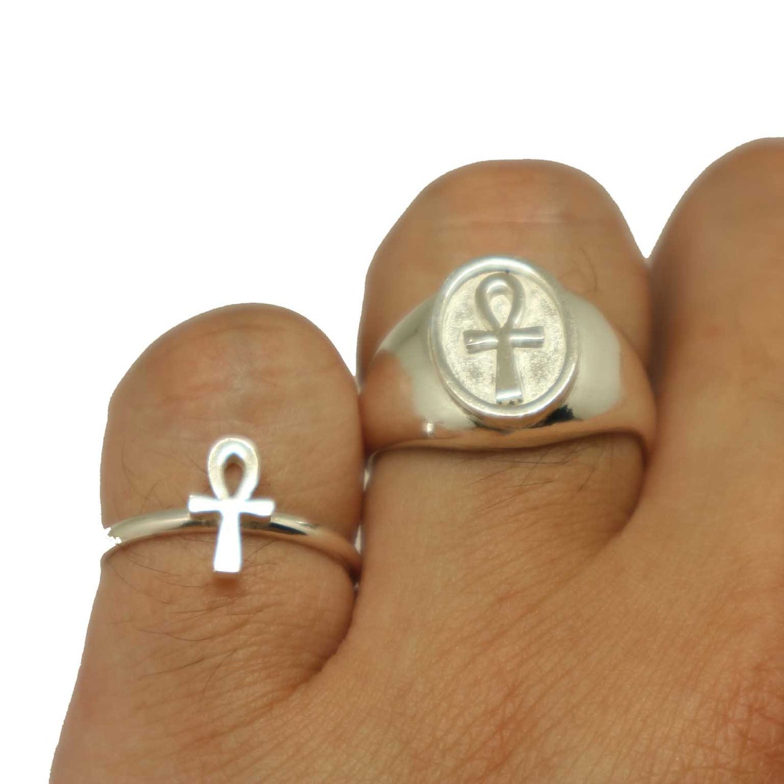 Silver Ankh Signet Ring for Men & Ankh Stacking Ring Set for - Etsy