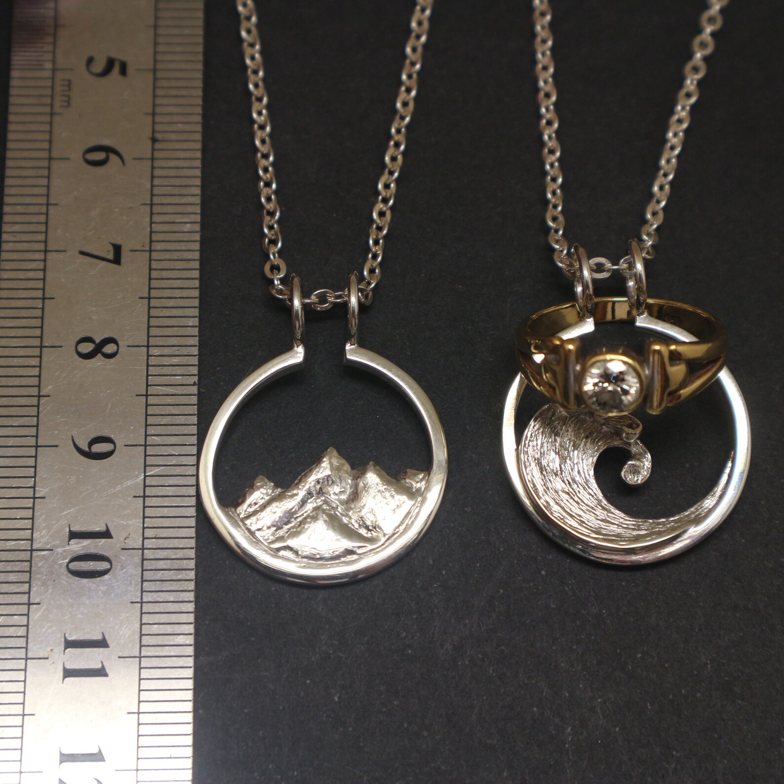 Mountain and Wave Ring Holder Necklace Wedding and - Etsy