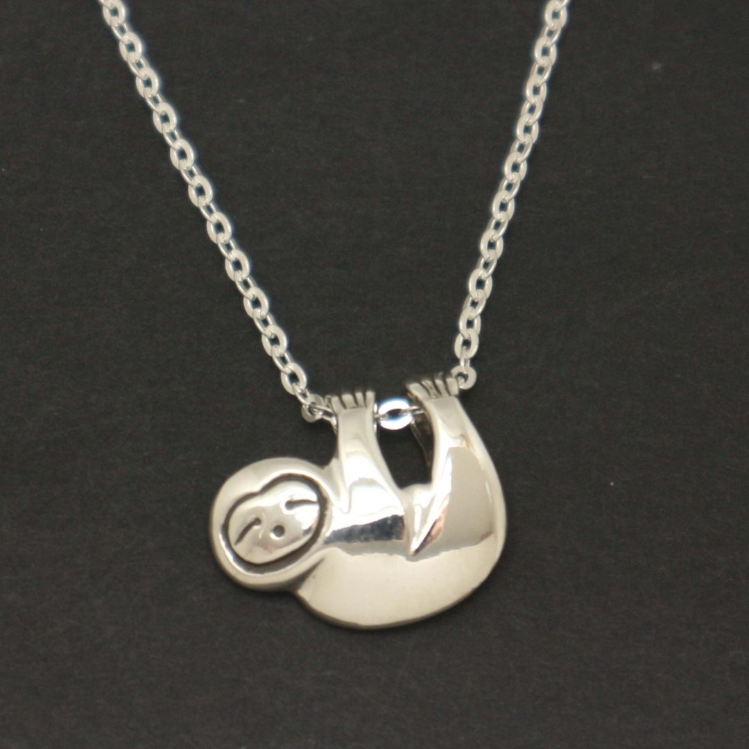 Silver Sloth Necklace Pendant - Cute Animal Sloth Jewelry, Gift for Mom ...