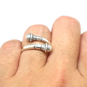 Silver Microphone Ring - Music Wrap Ring, Gift for Music Lovers ...