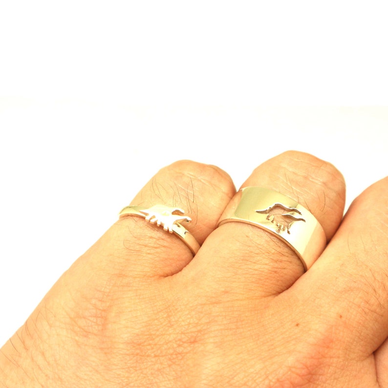 Sterling Silver Dinosaur Ring Set Dino Jewelry | Etsy