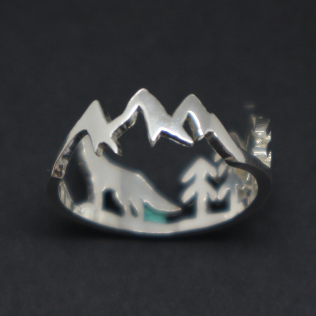 Silver Mountain Pine Tree Wolf Ring - Wolf Jewelry, Traveler Gift ...