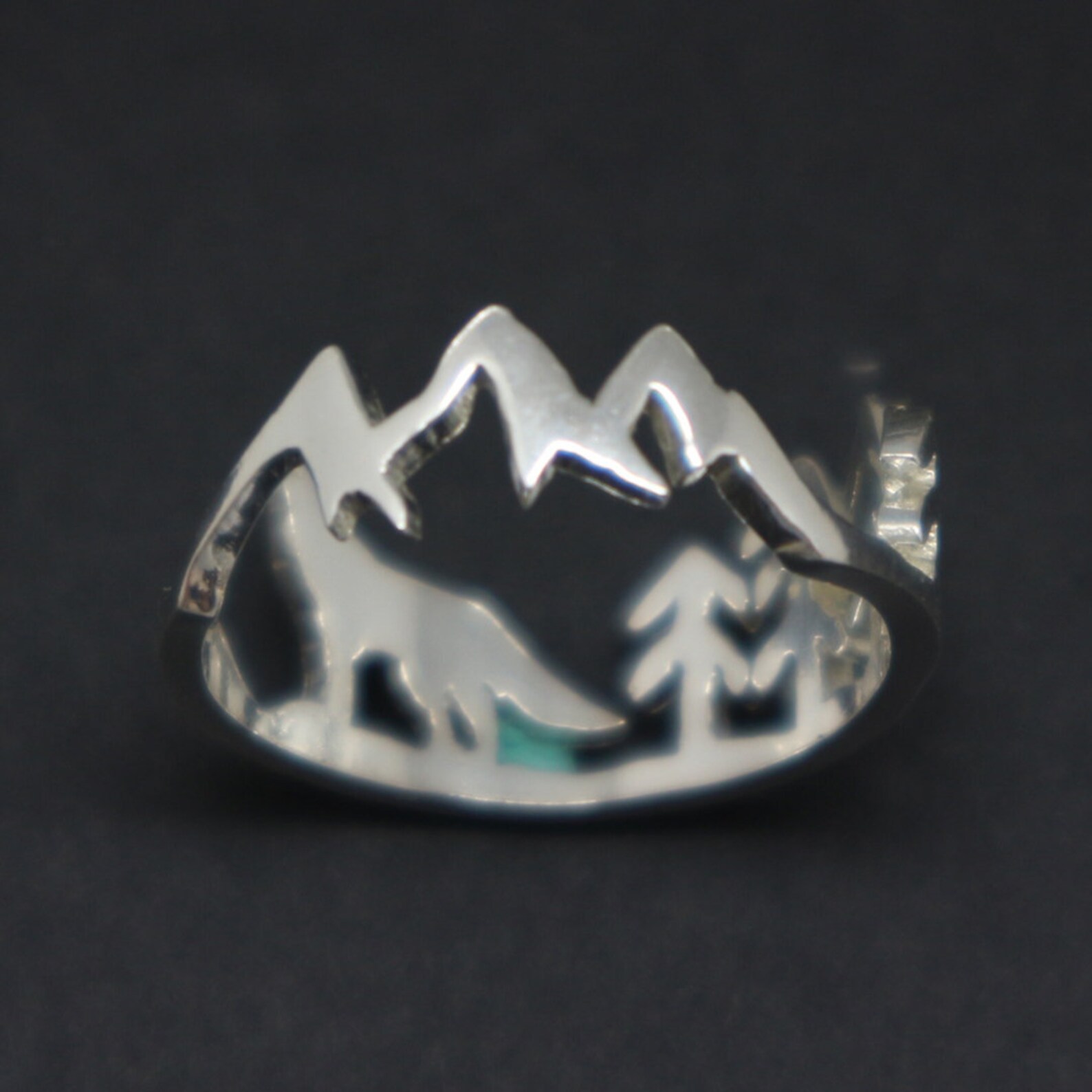 Silver Mountain Pine Tree Wolf Ring Wolf Jewelry Traveler | Etsy