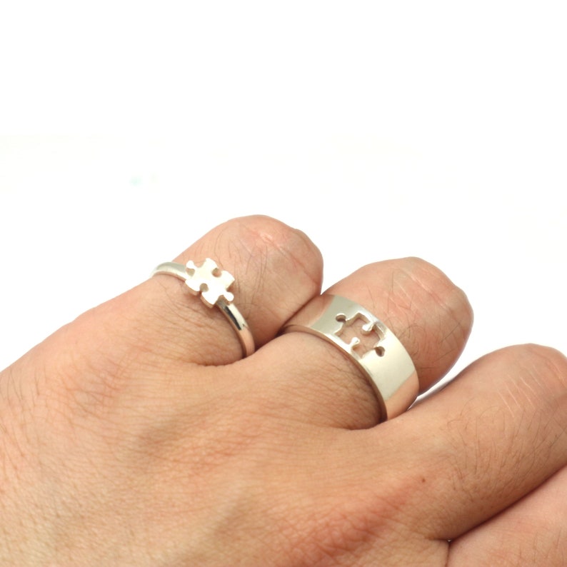 Silver Puzzle Promise Ring for Couple Jigsaw Jewelry His | Etsy