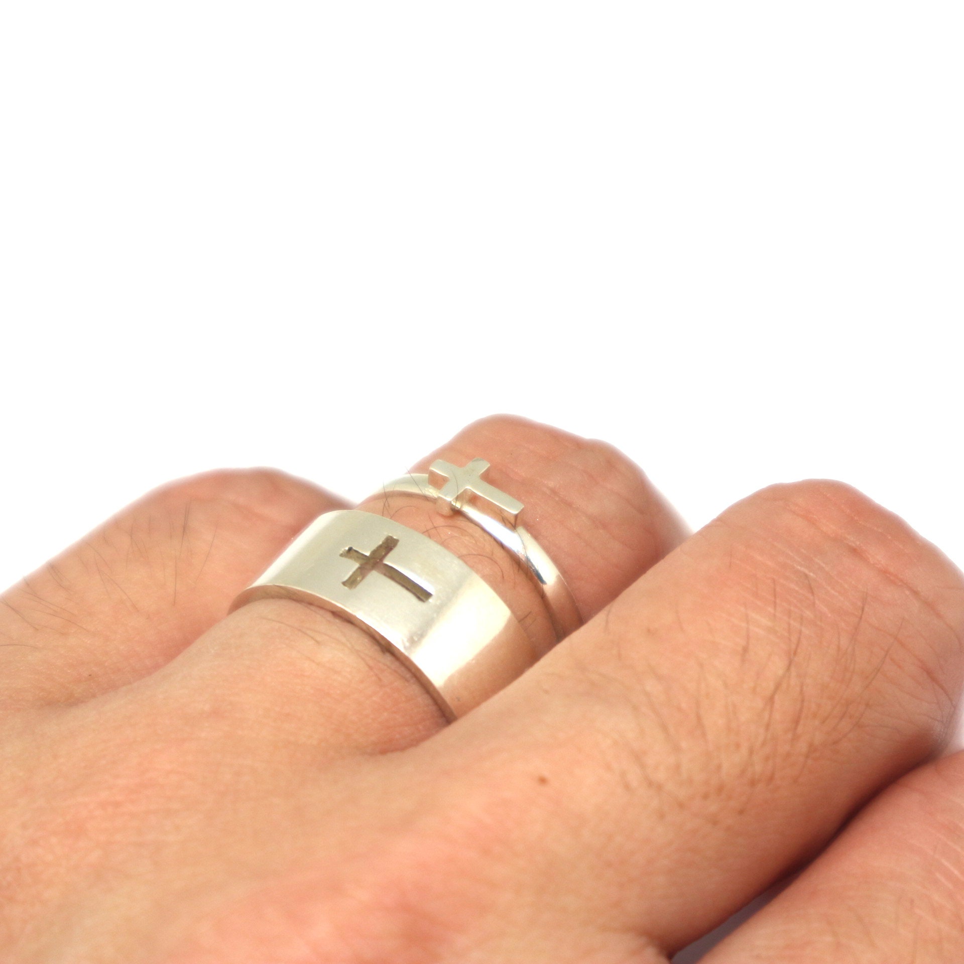 Silver Sideway Cross Couple Ring for Men and Women Cross | Etsy