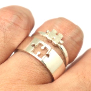 Silver Puzzle Promise Ring for Couple - Jigsaw Jewelry, His and Her ...