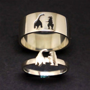 Sterling Silver Dinosaur Ring Set - Dino Jewelry - Etsy